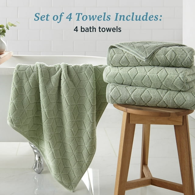 WelHome 100% HYGROCOTTON 4-Piece Cameo Green Textured Bath Towels Set ...