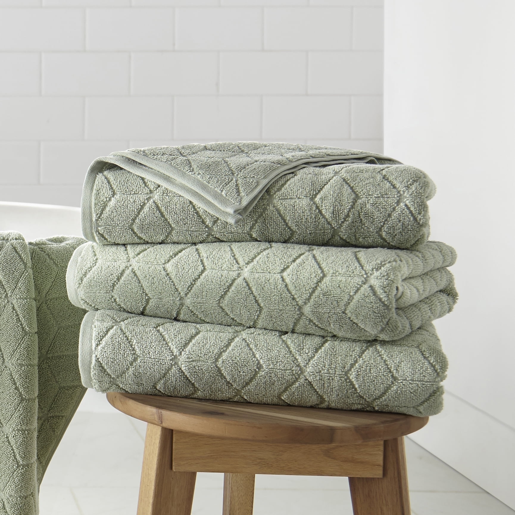 WelHome 100% HYGROCOTTON® 4-Piece Textured Soft Bath Towels Set, Cameo ...