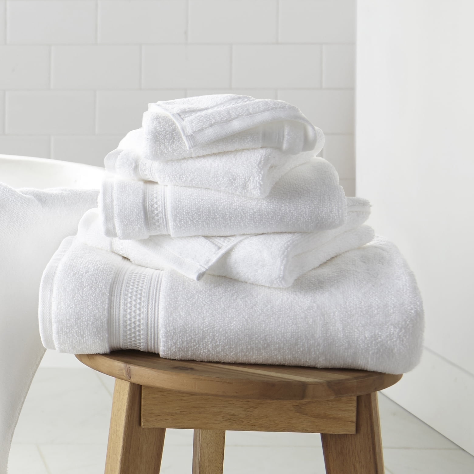 Welhome 100% HYGROCOTTON Solid White Towels Set 6-Piece with Bath Hand ...