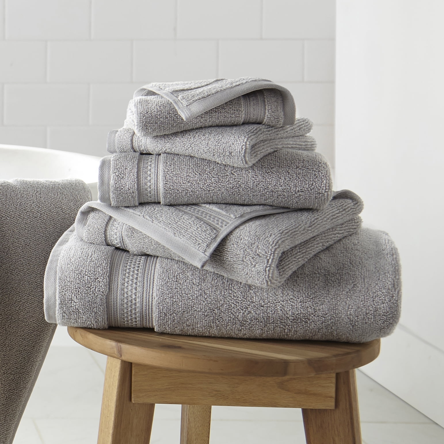 WelHome 100% HYGROCOTTON® 6-Piece Textured Soft Towel Set, Harbor Mist ...