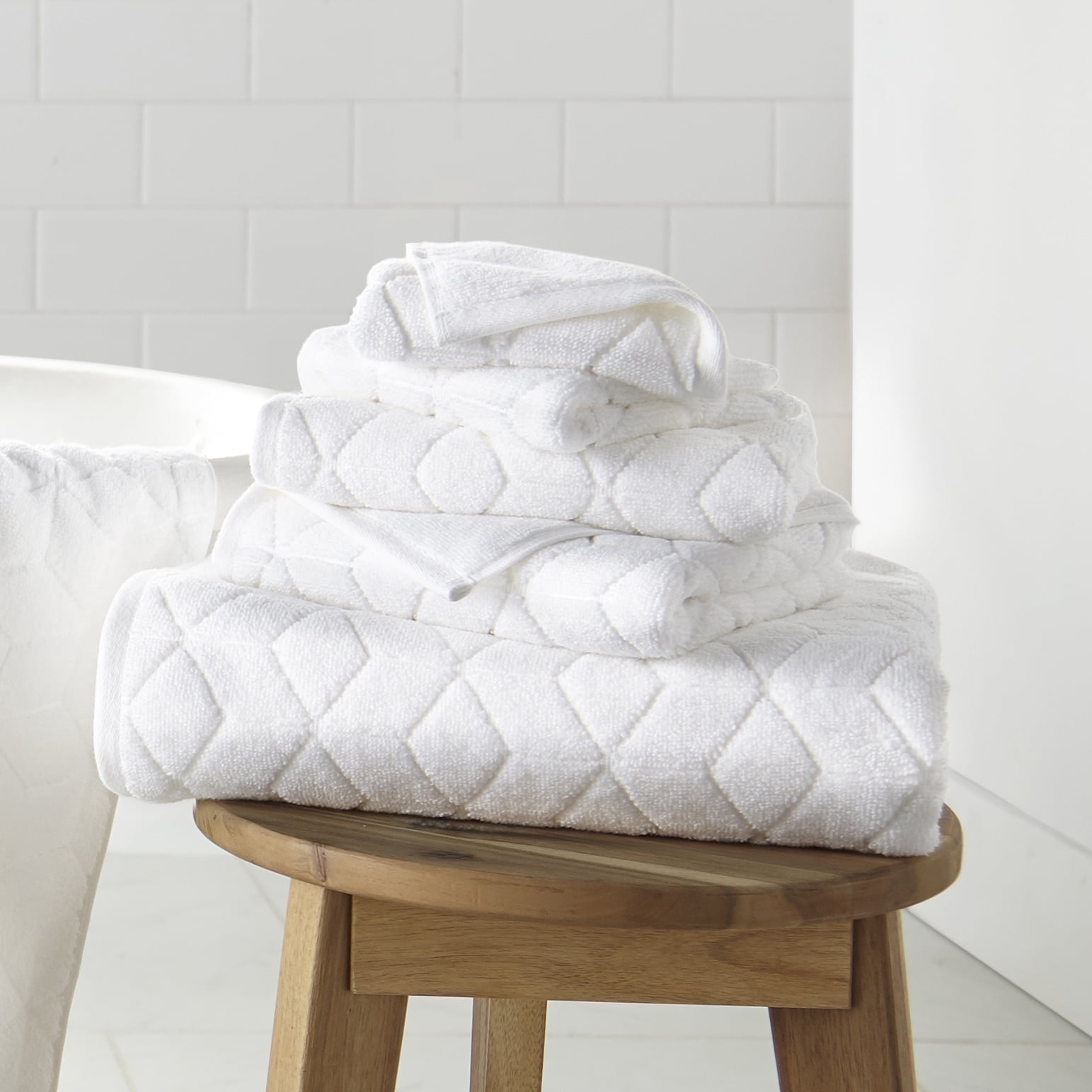 WelHome 100% HYGROCOTTON® 6-Piece Textured Soft Towel Set, White Towels ...