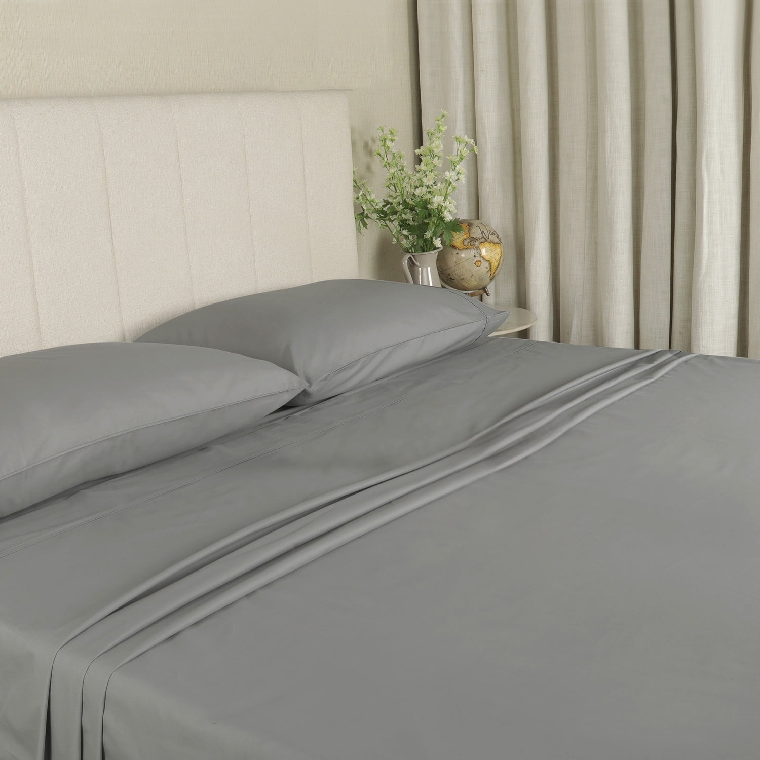 WelHome 100% Cotton King Sheets Set, 4 Piece Gray Bed Sheets Set with ...