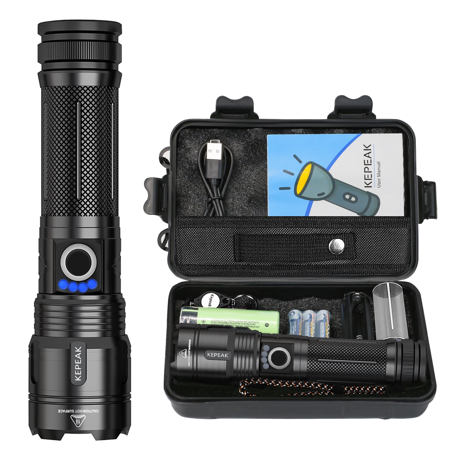 Welan 10000 Lumens Flashlight, USB Rechargeable, LED Tactical Torch, 5 ...