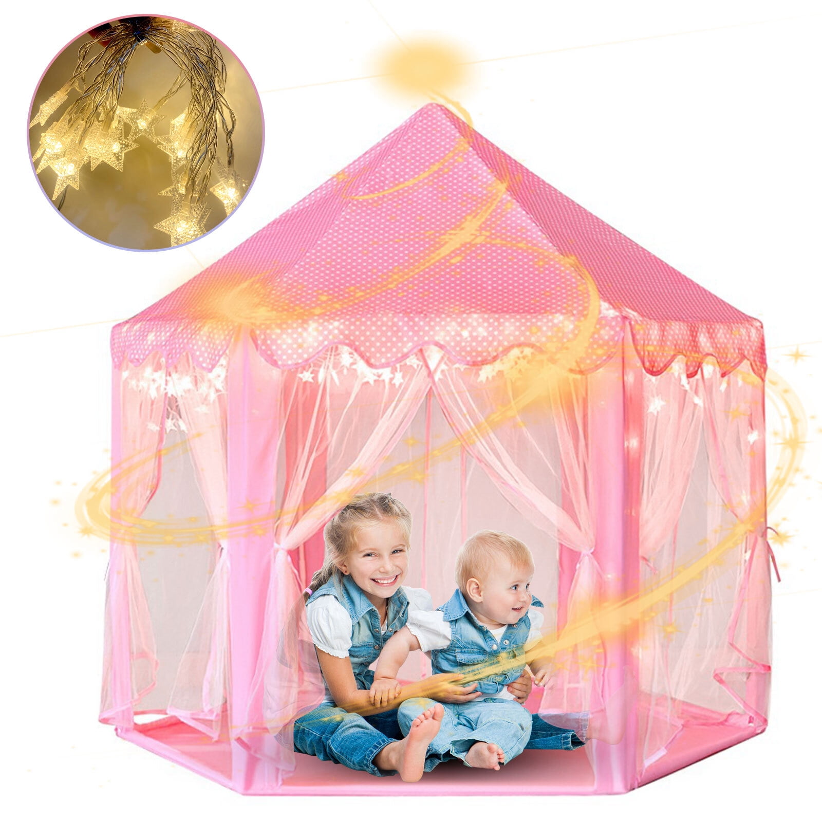 Welan Princess Tent, Girls Castle Playhouse with String Lights Indoor & Outdoor Kids Play Tent ...