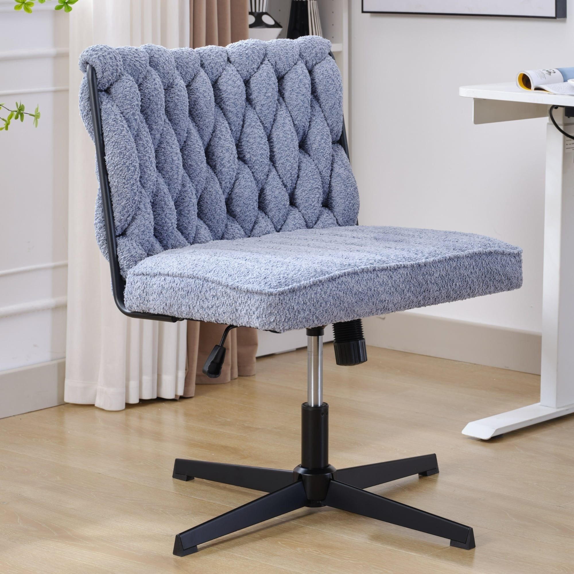 Welax Blue Desk Chair No Wheels, 250lb Criss Cross Legged Home Office ...