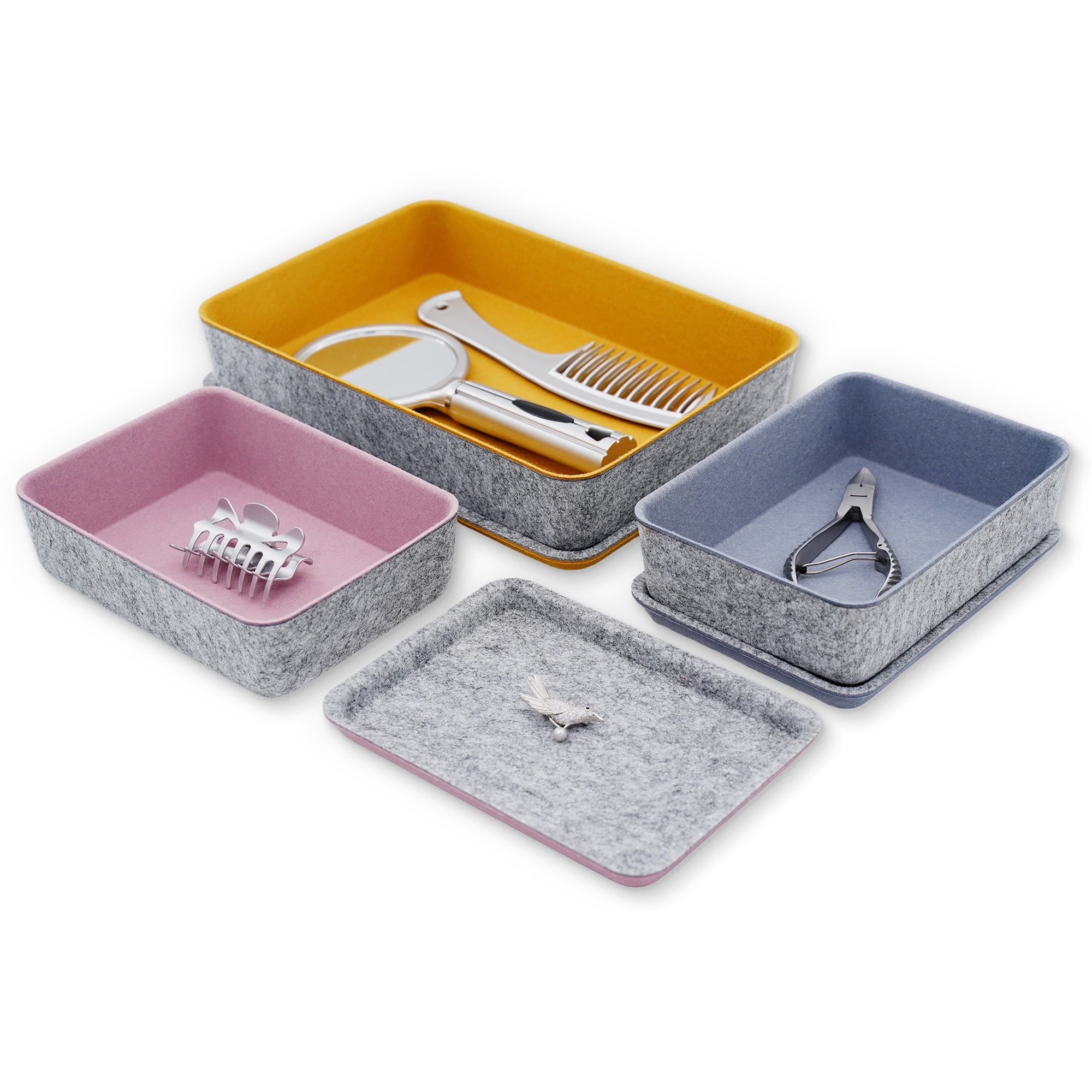 Welaxy Lidded Felt Drawer Organizer Bin with lids Desktop Stackable ...