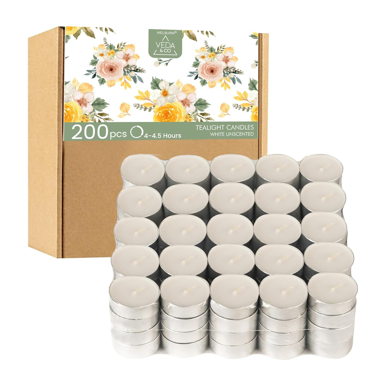 Welburn Veda&Co™ Tealight Candles - Pack of 200, 4 to 4.5 Hours Burn ...