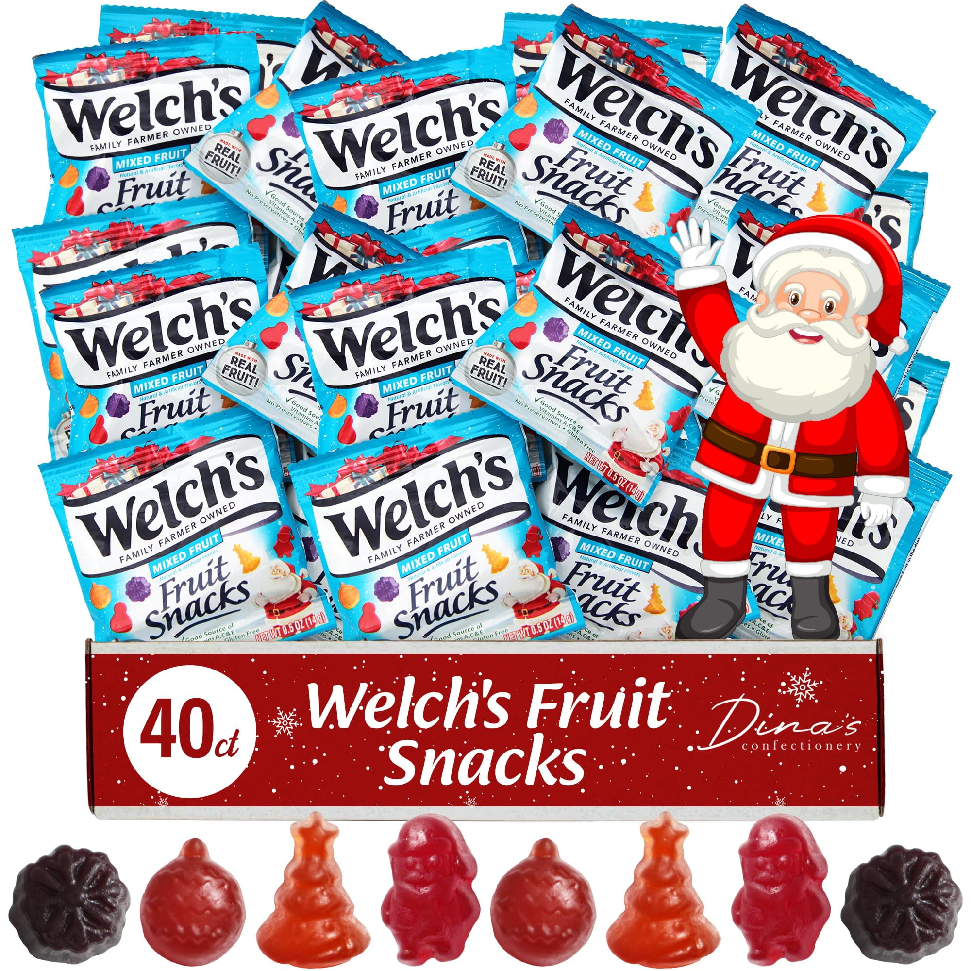 Welch Fruit Snacks, Christmas TGF4 Gummies, 40 Count Holiday Candy ...