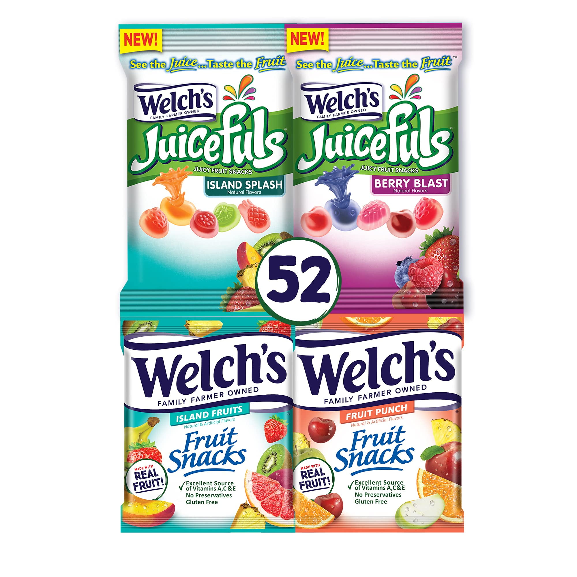 Welch,S Fruit Snacks Combo Variety Pack, Juicefuls Berry Blast & Island ...