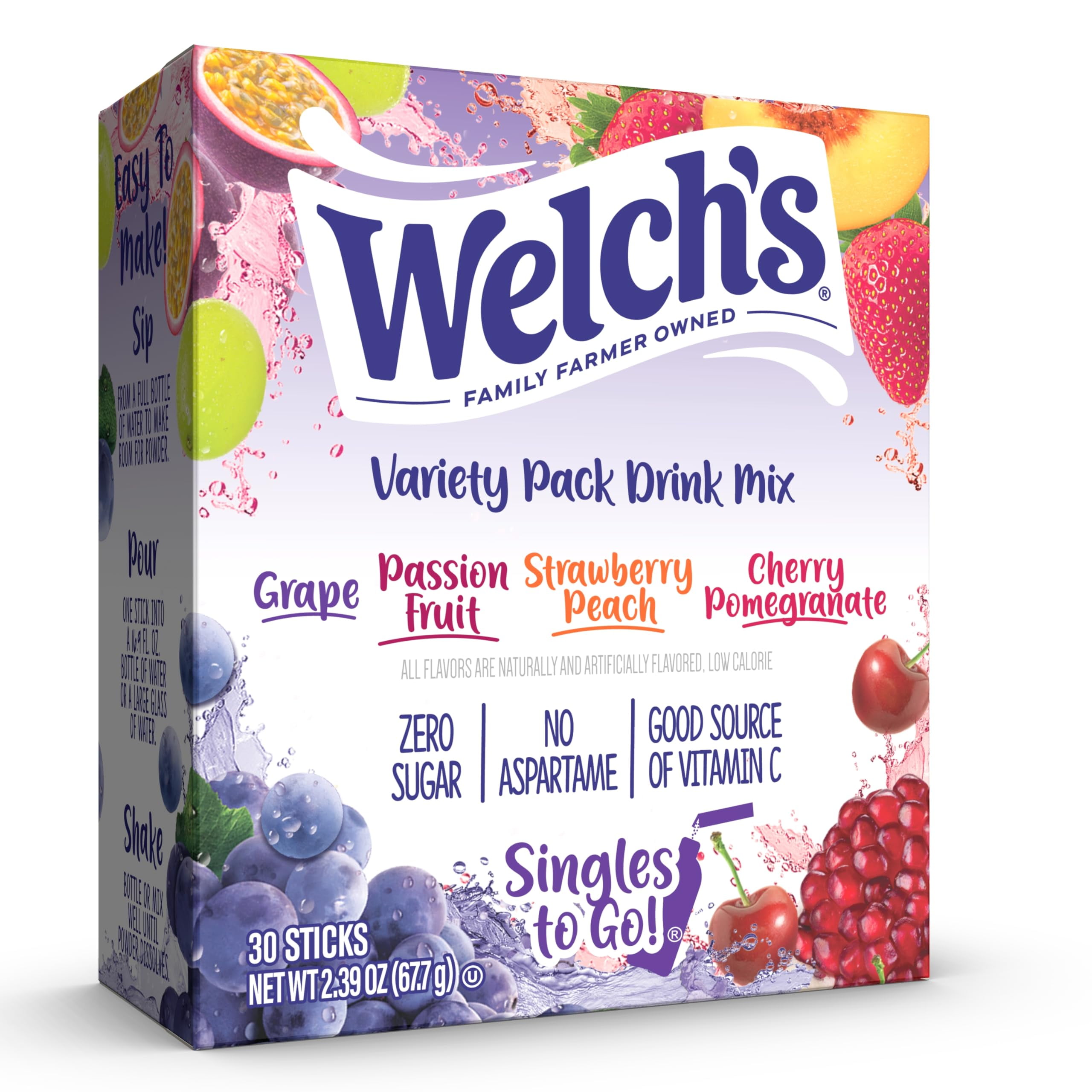 SINGLES TO GO Water Flavor Pack with 4 Fruit Flavors Grape Passion ...