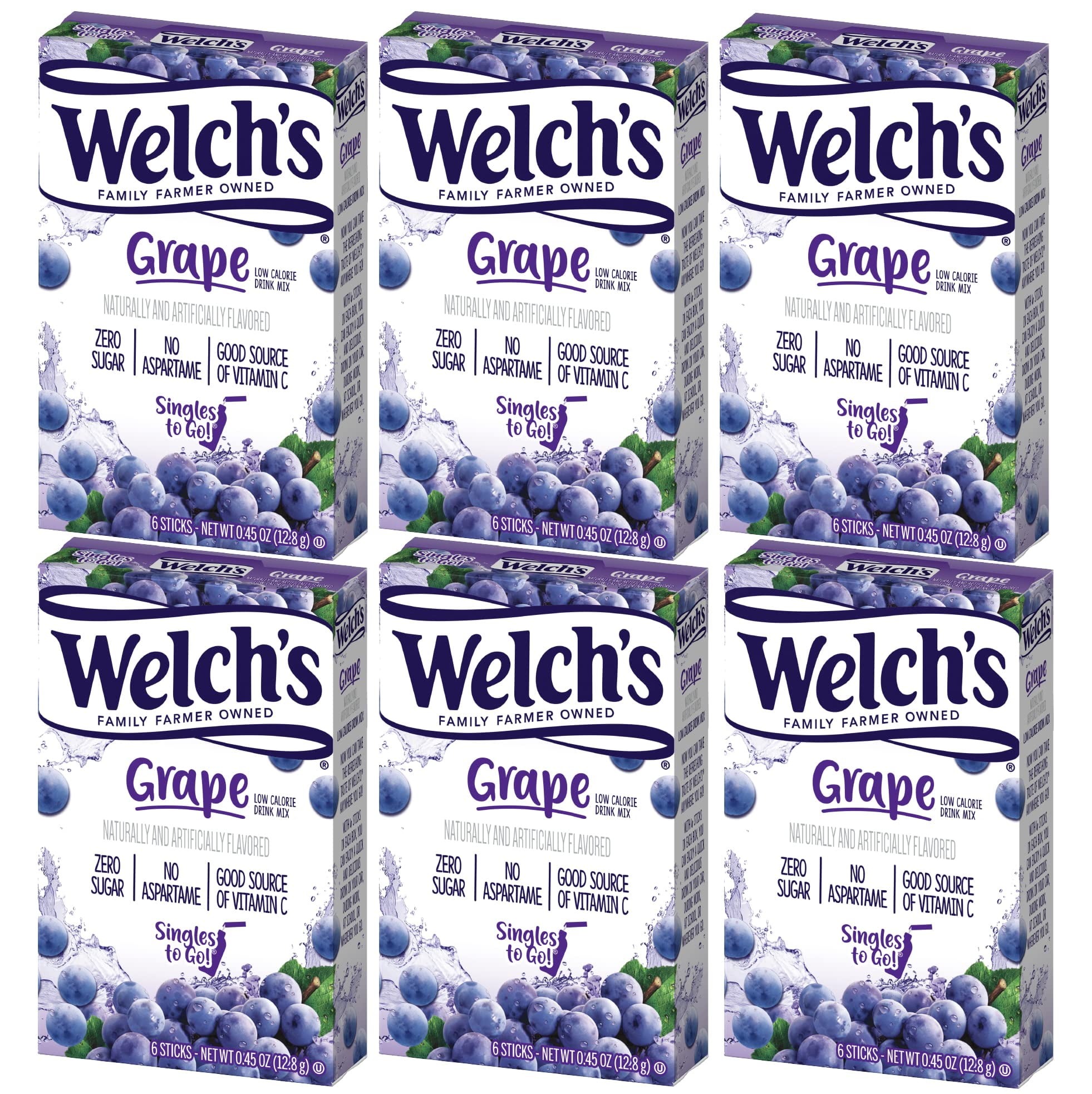 Welch,S Singles To Go Powder Drink Mix, Grape, 6 Boxes With 6 Packets ...