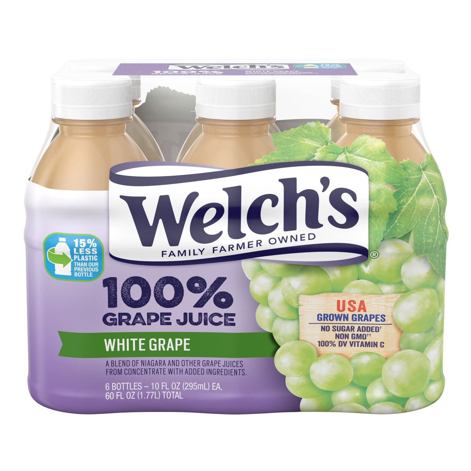 Welch's 100% Grape Juice, White Grape, 10 fl oz On-the-Go Bottle (Pack ...