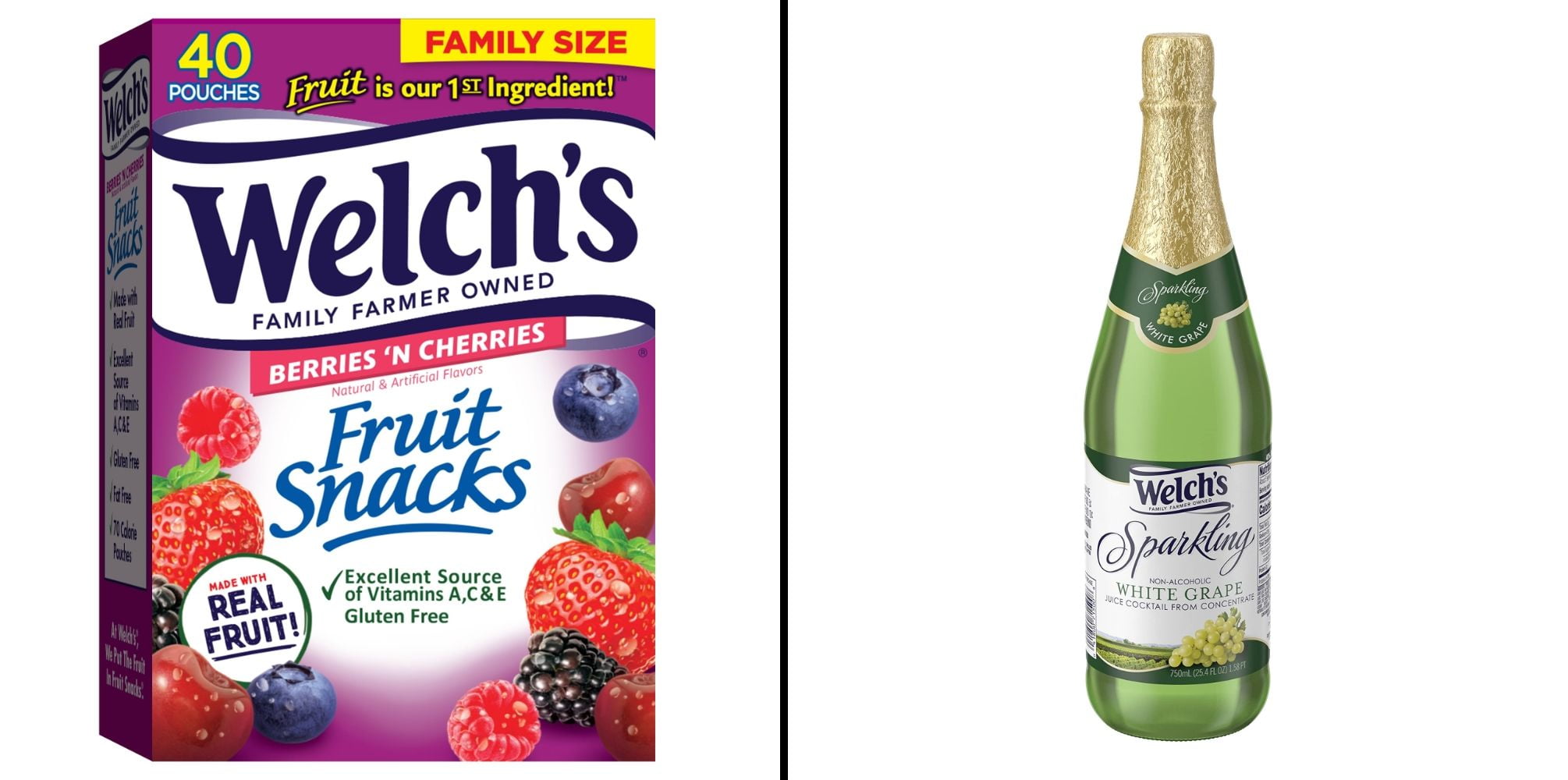 Welch's Berries 'n Cherries Fruit Snacks 0.8 oz 40-Pack & Sparkling ...