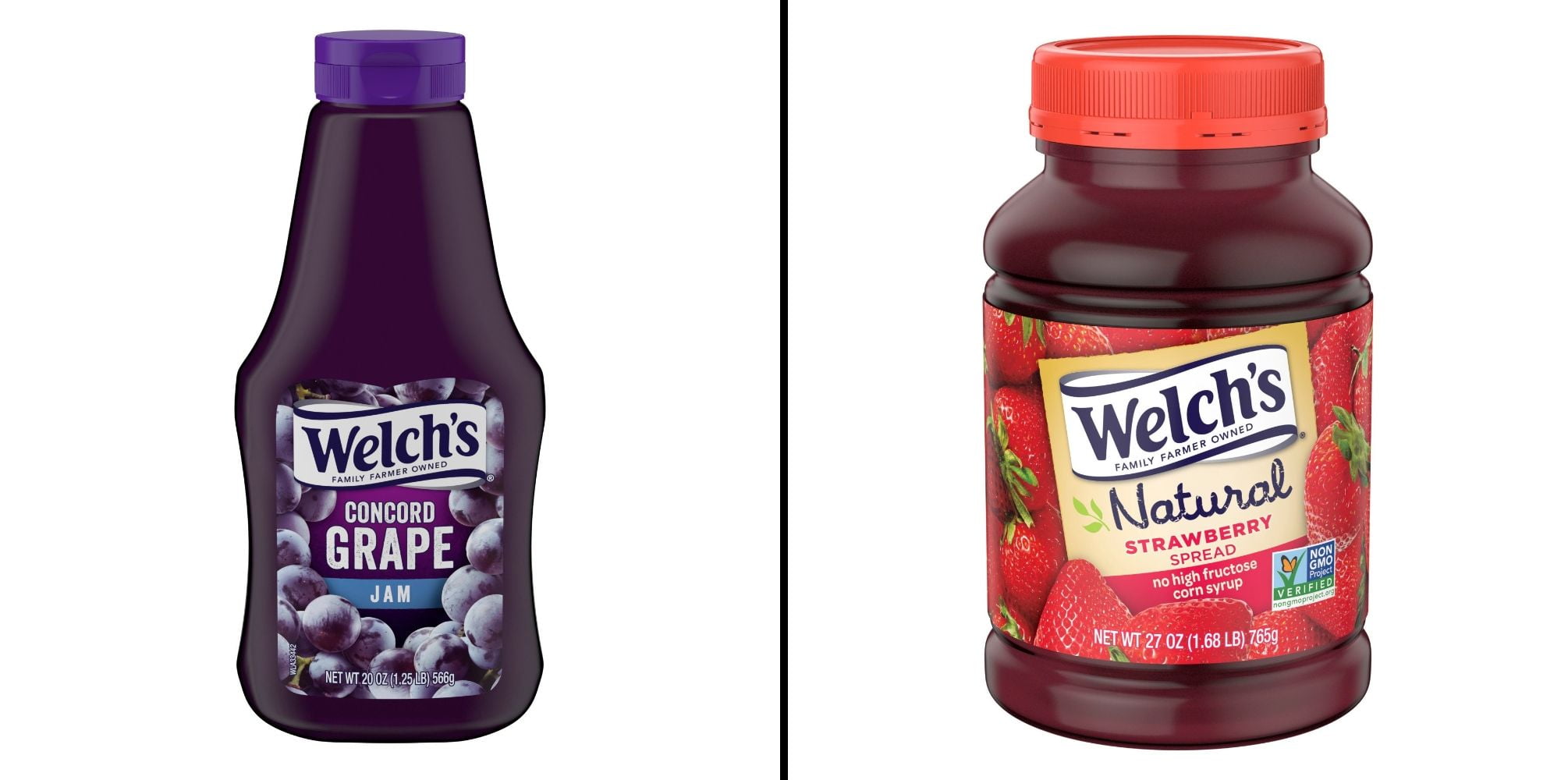 Welch's Concord Grape Jam 20 oz & Natural Strawberry Spread 27 oz ...