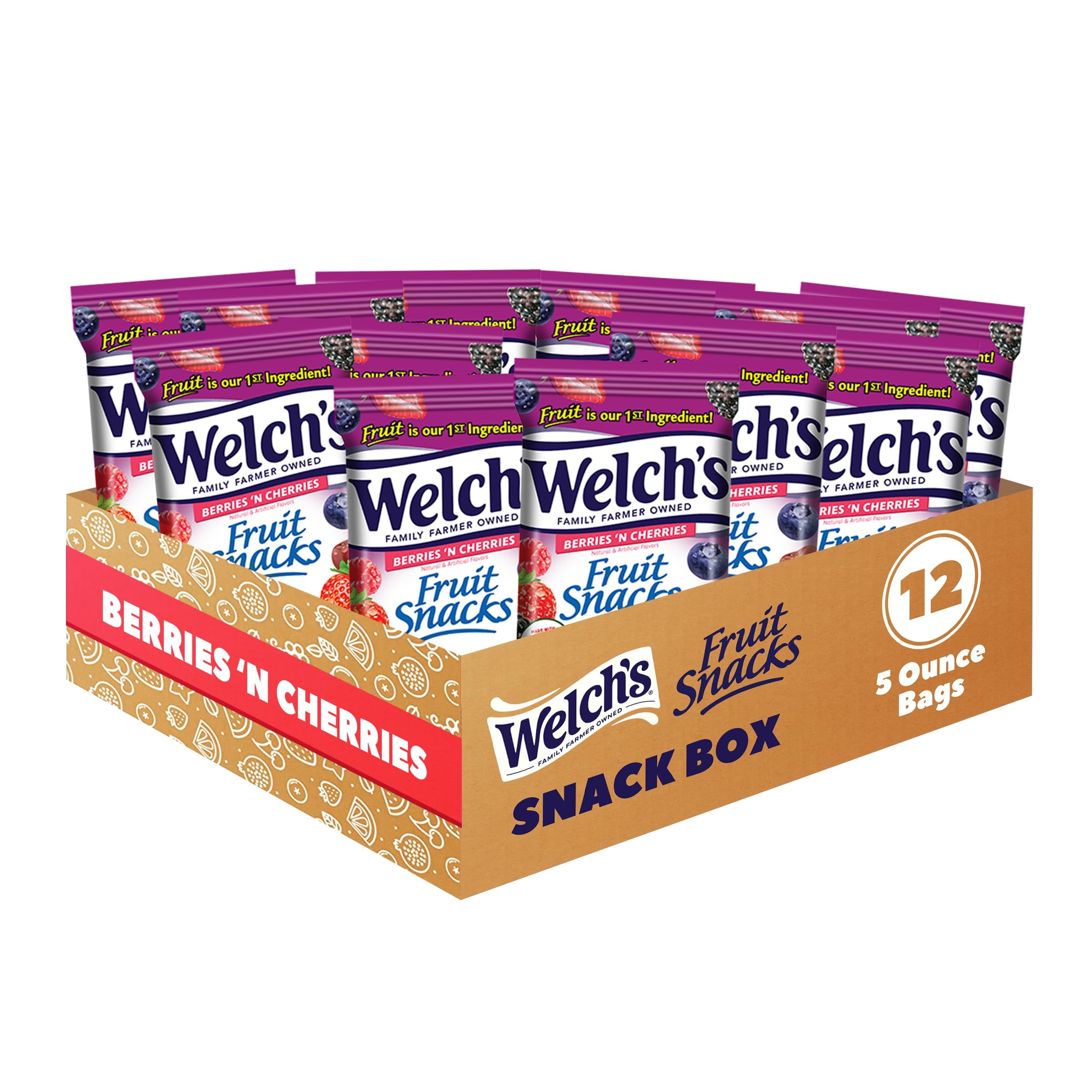 Welch's Fruit Snacks, Berries 'N Cherries, Perfect for School Lunches ...