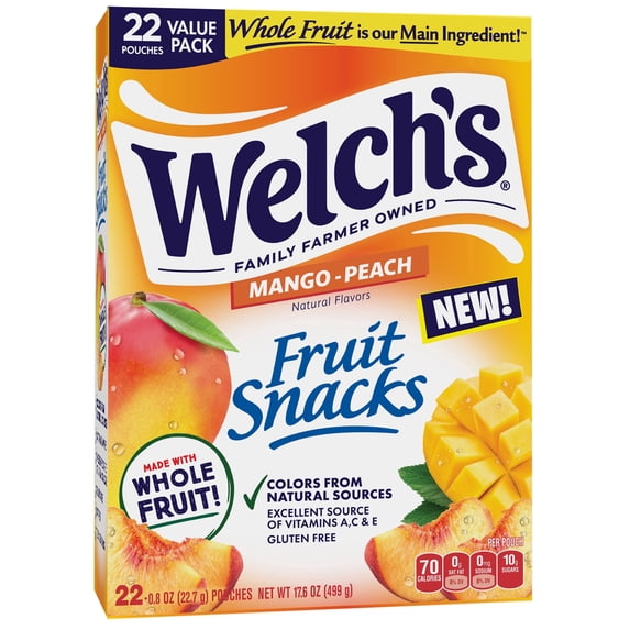 Welch's Fruit Snacks Mango-Peach Soft Fruit Snacks, .8 oz, 22 Count ...