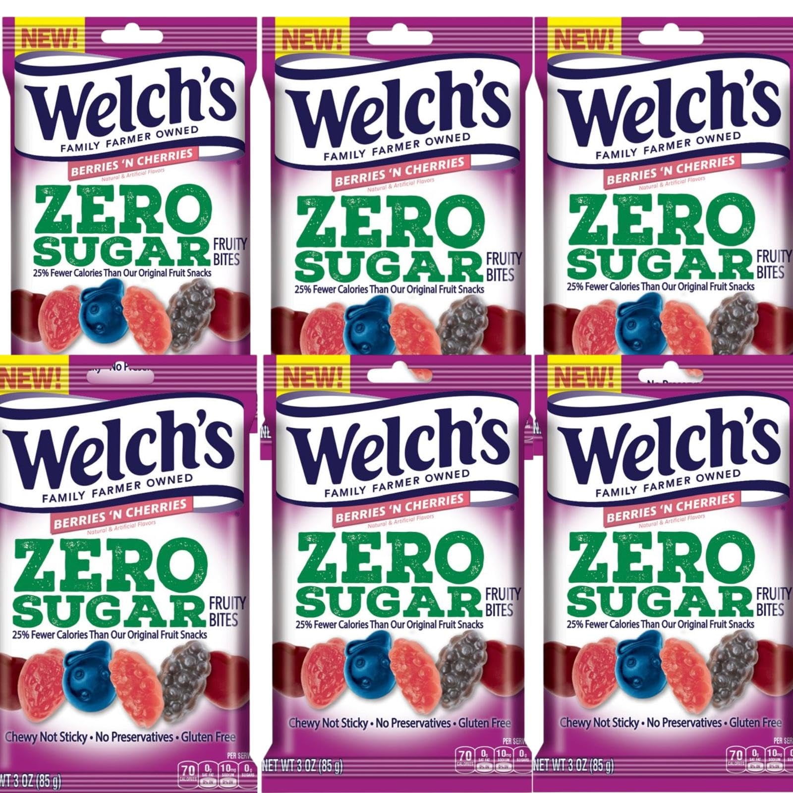 Welch's Fruit Snacks, Zero Sugar Berries 'N Cherries, Gluten Free, 3 oz ...