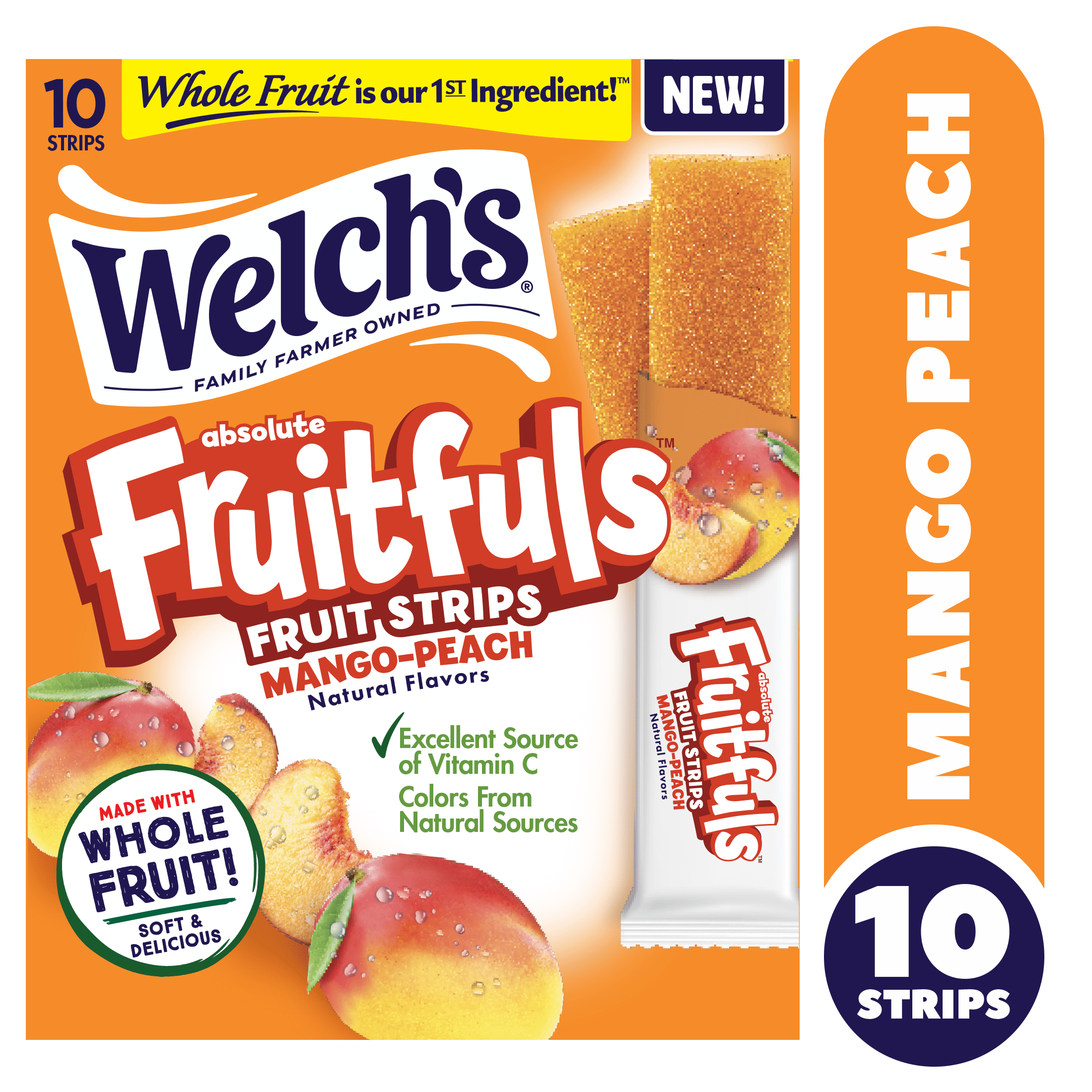Welch's Fruitfuls Mango Peach Fruit Snacks Strips, 0.5oz, 10 Count ...