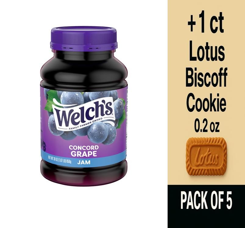 Welchs Concord Grape Jam 30 oz - Pack of 5 & Lotus Biscoff Cookie - 0.2 ...