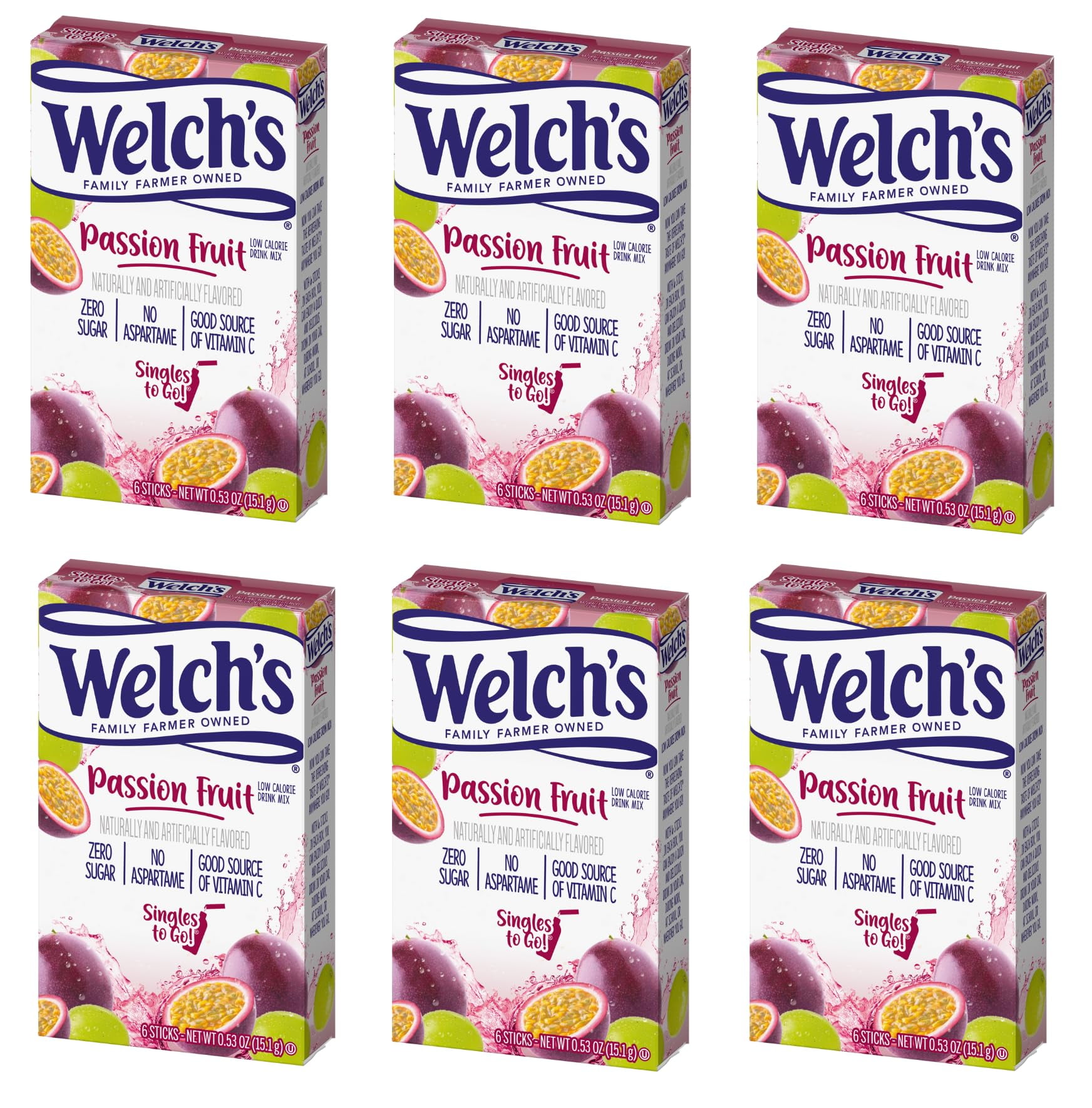 Welchs Singles To Go Drink Mix Passion Fruit, 6 Boxes (36 Servings ...