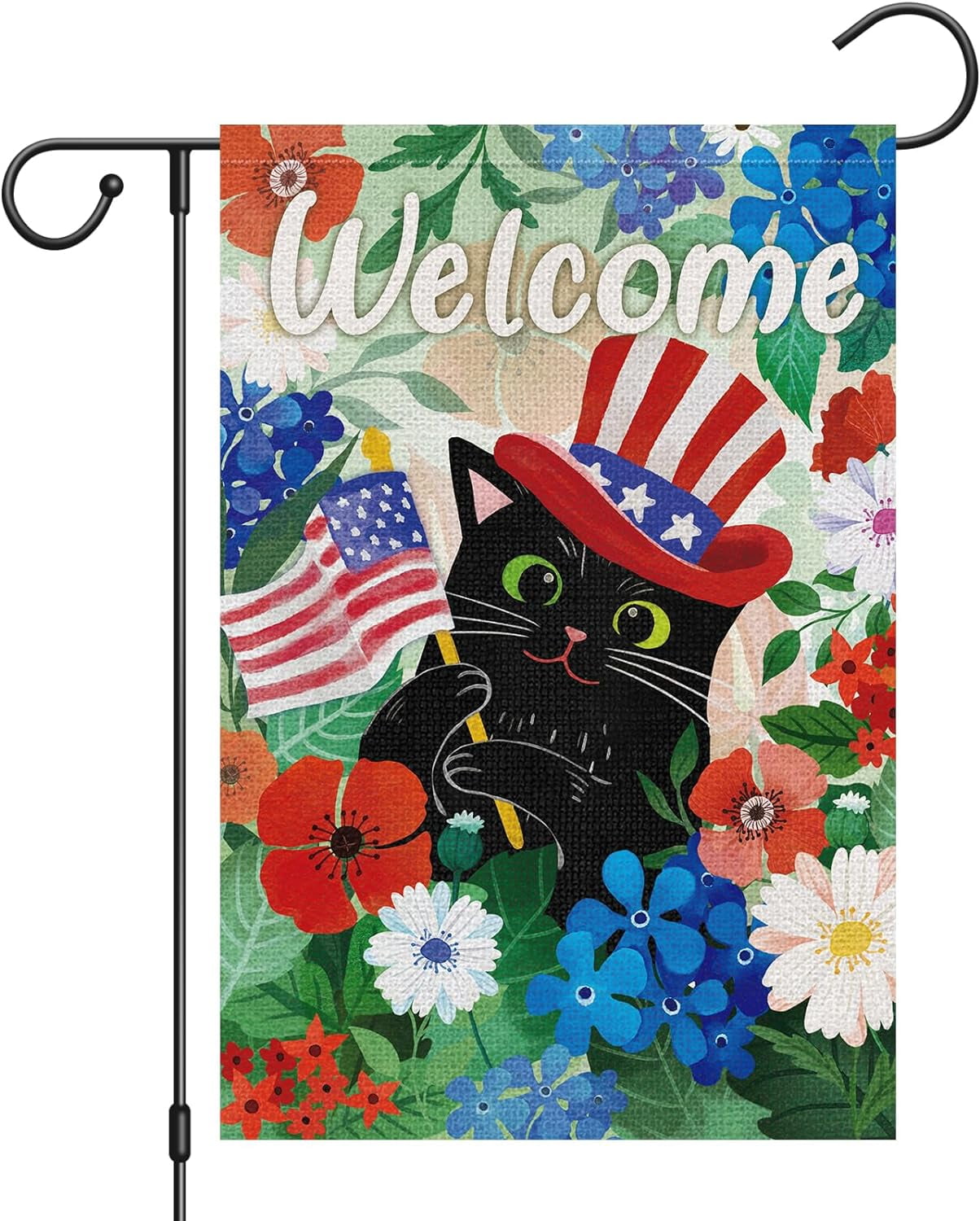 Welcome 4th of July Black Cat Garden Flag 12x28 inch Double Sided ...