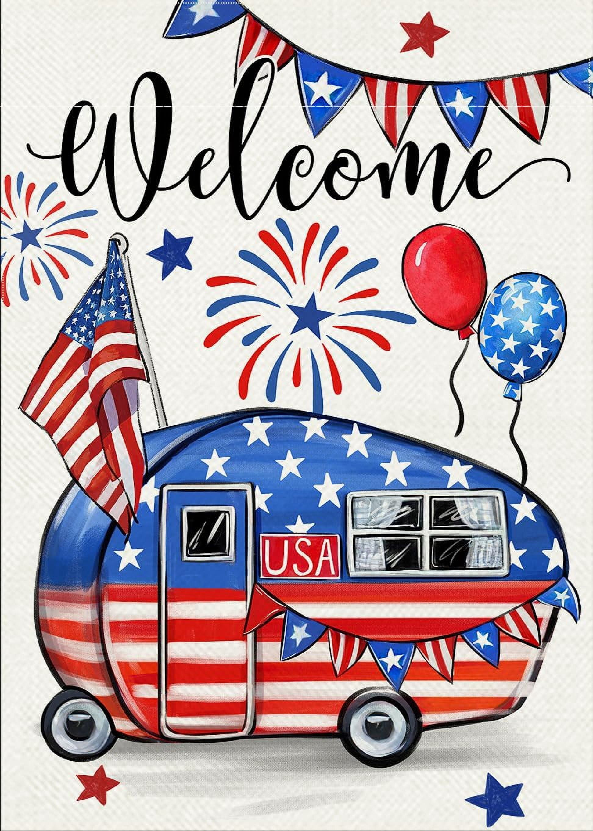 Welcome 4th of July Camping Patriotic Decorative Garden Flag, America ...