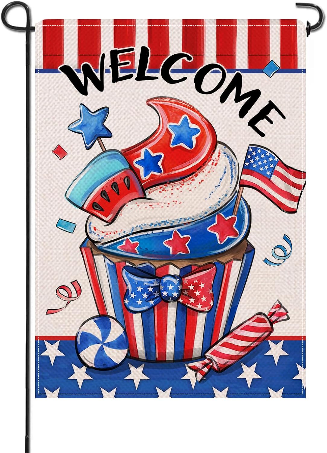 Welcome 4th of July Cupcake Patriotic Small Decorative Garden Flag ...