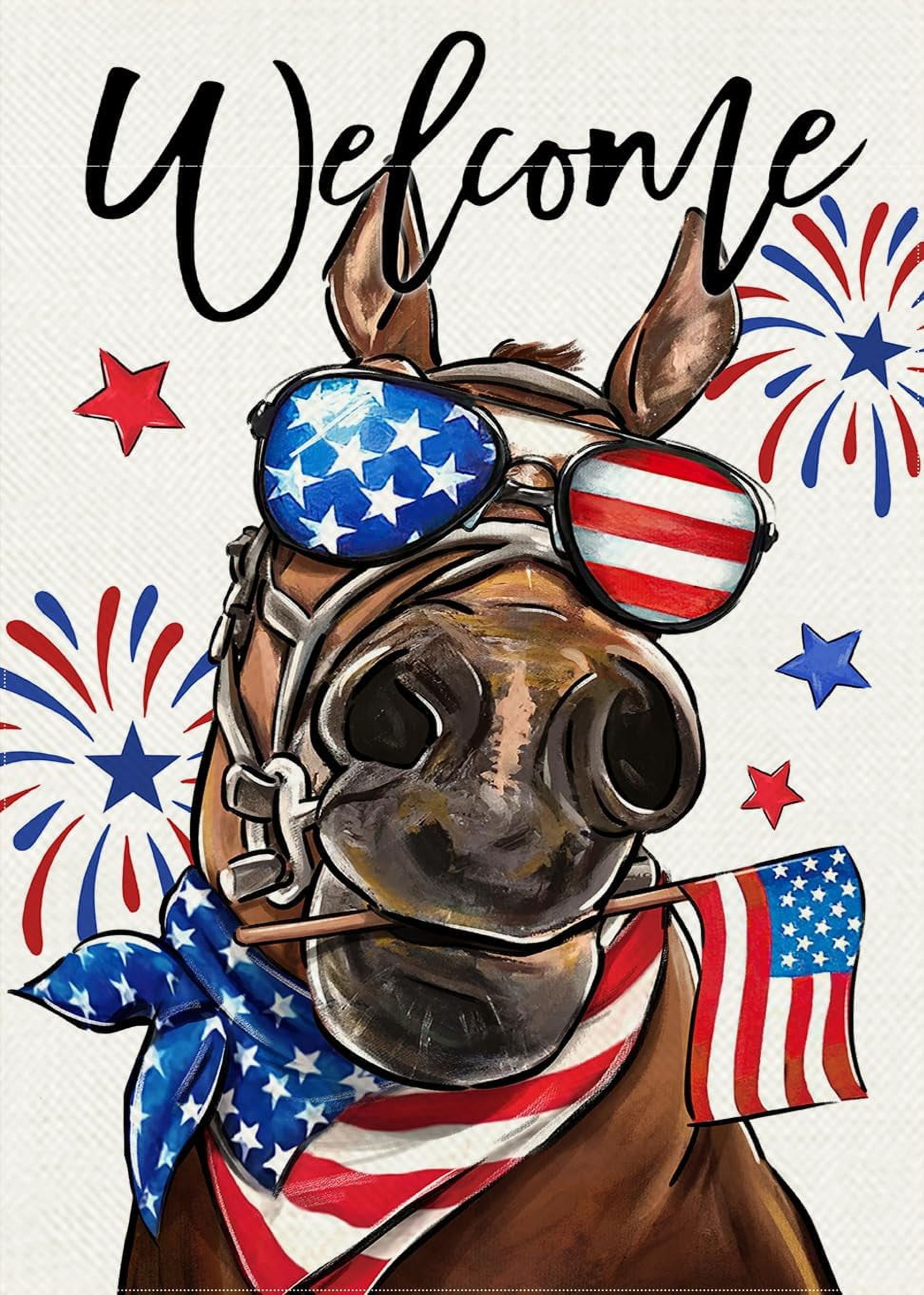 Welcome 4th of July Donkey Patriotic Decorative Garden Flag, America ...