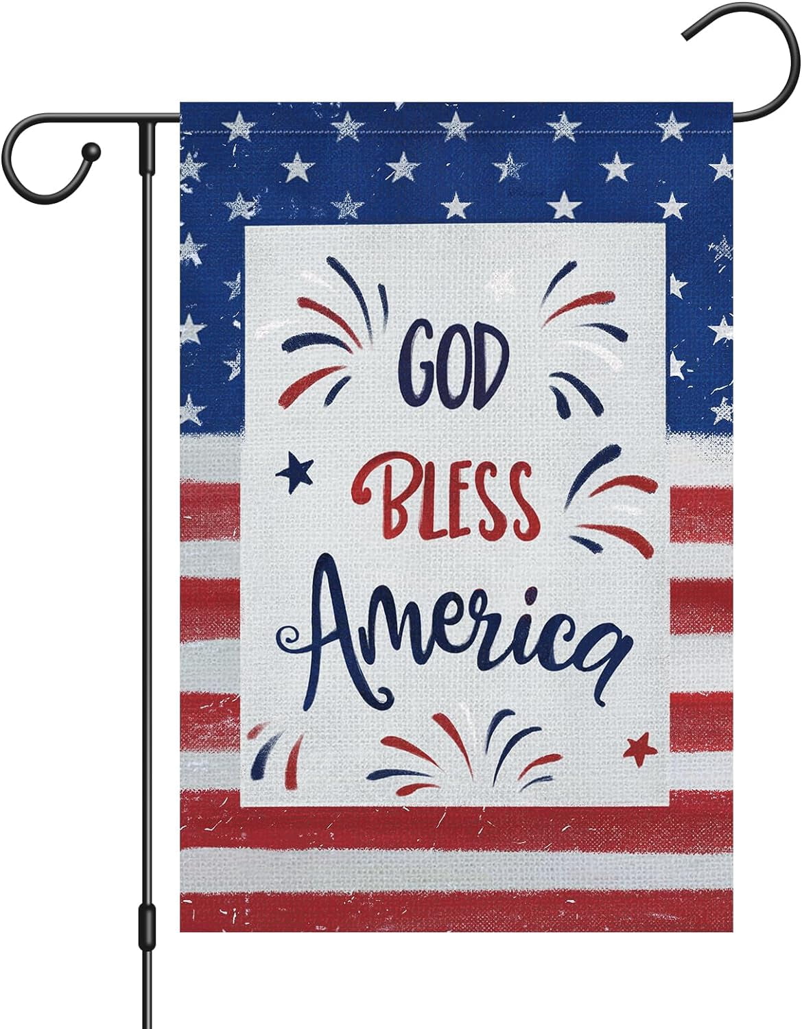 Welcome 4th of July Garden Flag Burlap, Small Patriotic God Bless ...