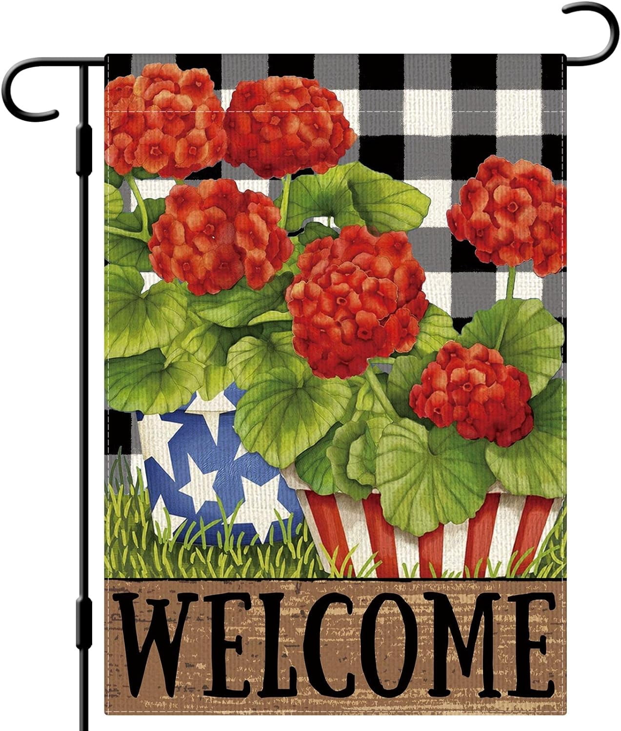 Welcome 4th of July Geranium Patriotic Garden Flag 12X18 inch Vertical ...