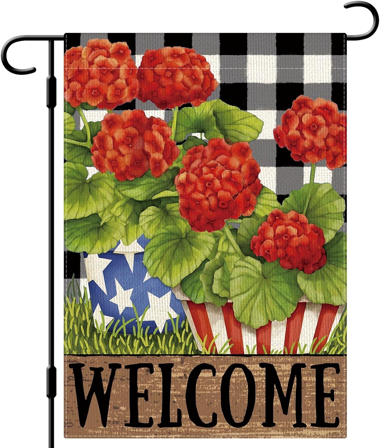 Welcome 4th of July Geranium Patriotic Garden Flag 28x40 inch Vertical ...