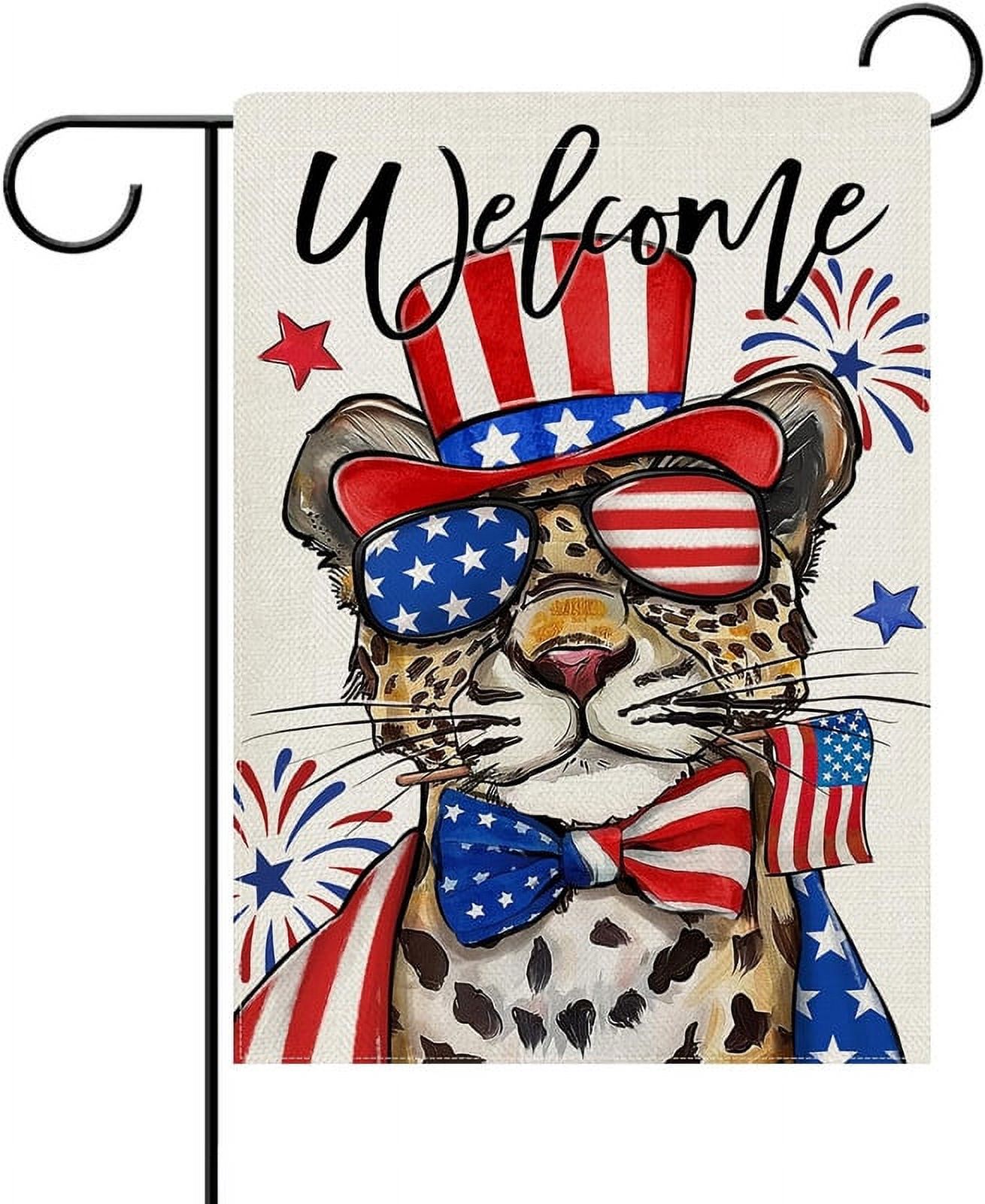 Welcome 4th of July Leopard Patriotic Decorative Garden Flag, America ...