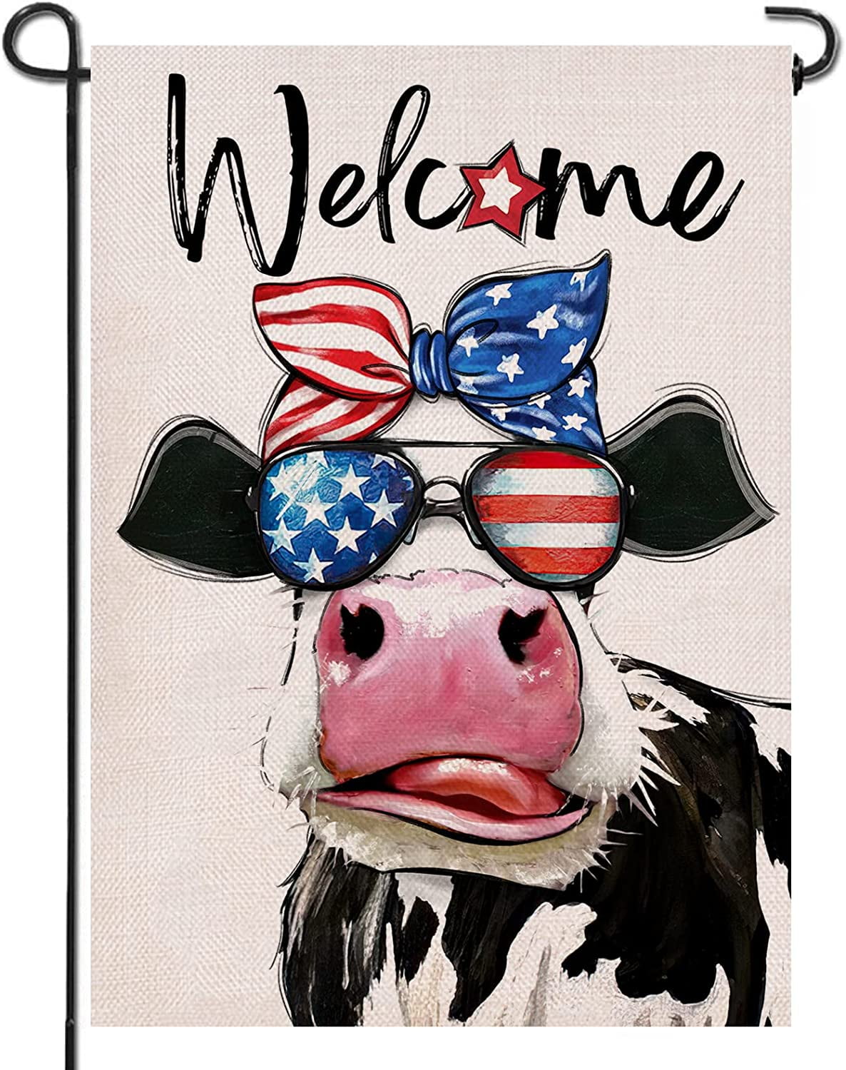 Welcome 4th of July Patriotic Cow Small Decorative Garden Flag,Stars Stripes America USA ...