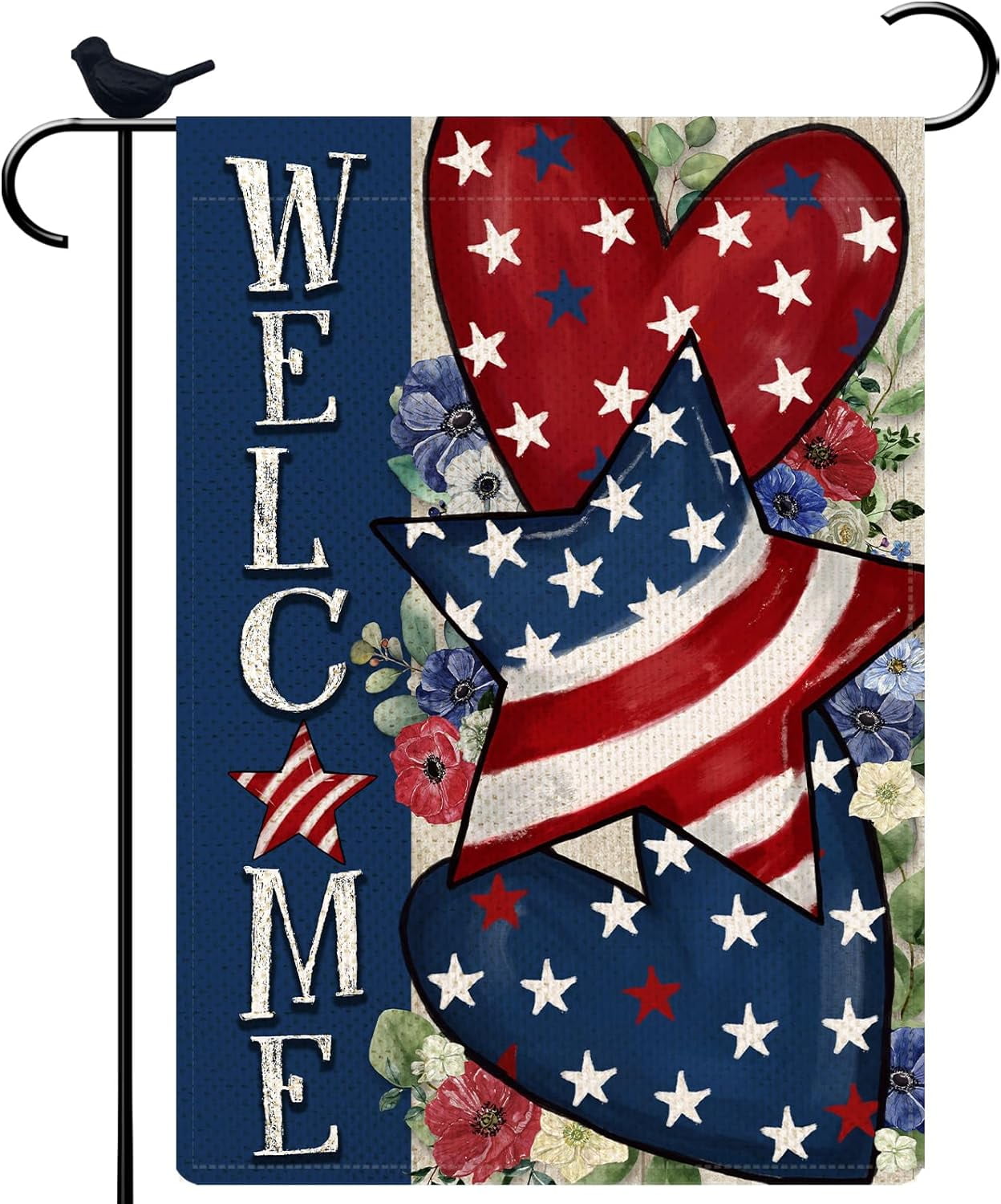 Welcome 4th of July Three Heart Garden Flag Happy Independence Day ...