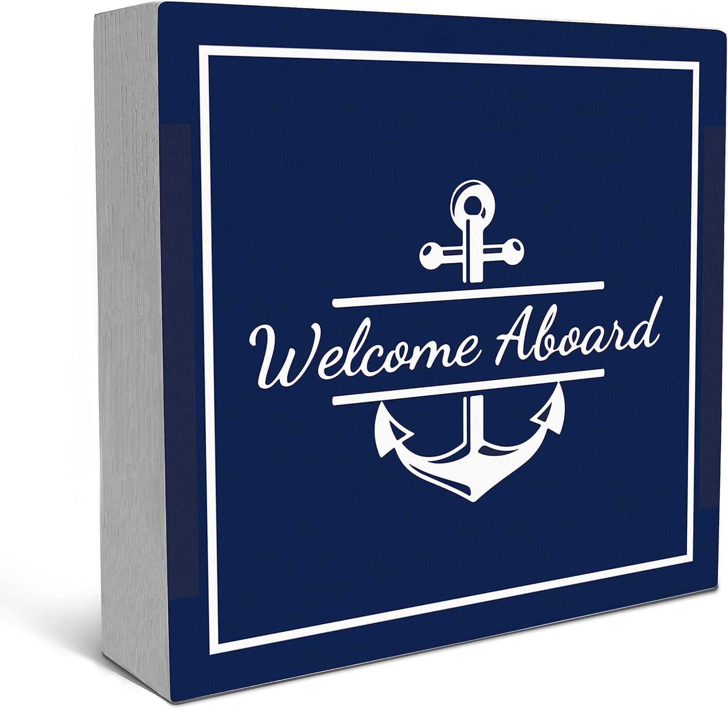 Welcome Aboard Nautical Anchor Navy and White Wood Box Sign 5" x 5 ...