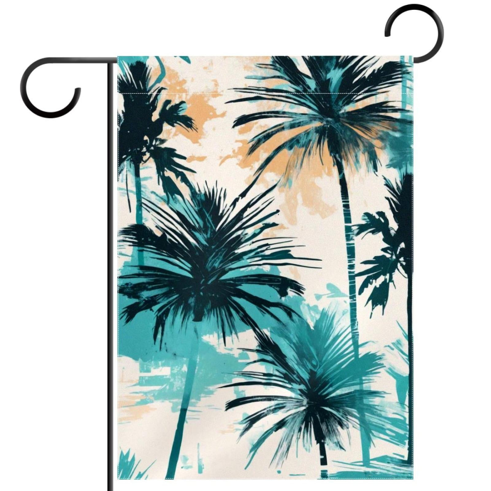 Welcome Abstract Green Palm Trees Silhouettes Garden Flag, Vertical ...