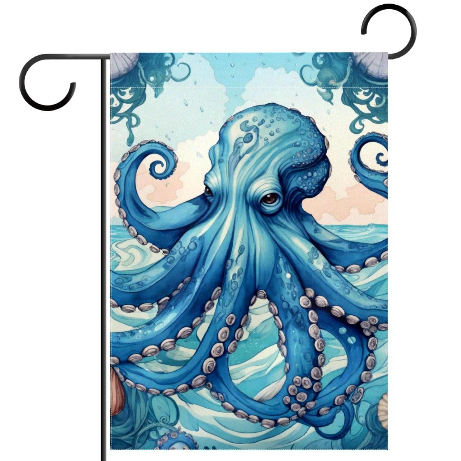 Welcome Aesthetic Ocean Octopus Garden Flag, Vertical Double Sided Small House Flag, Yard ...