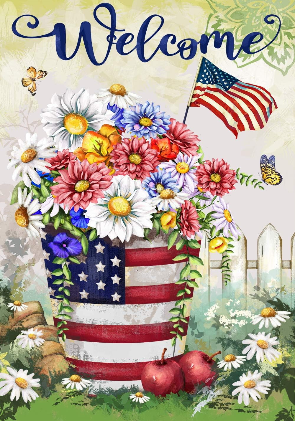 Welcome America Patriotic Floral Daisy Spring Summer Garden Flag ...