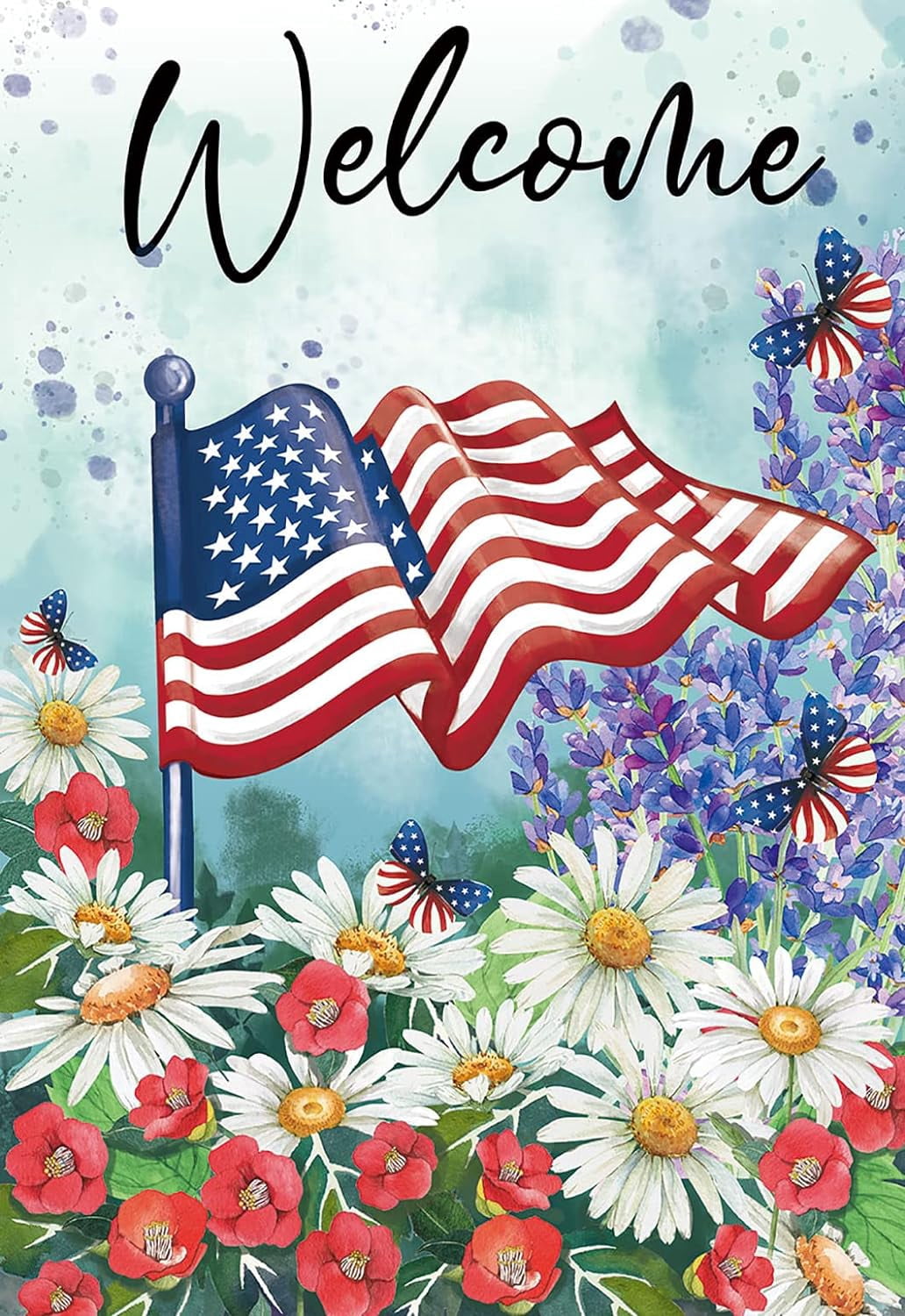 Welcome American Patriotic Daisy Blooms Butterfly Decoration Memorial ...
