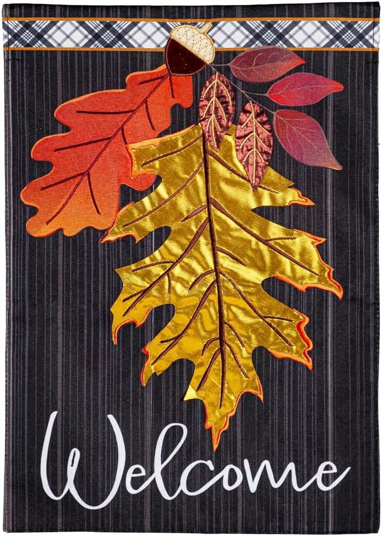 Welcome Autumn Leaves Garden Linen Flag, Welcome Fall Garden Flags ...