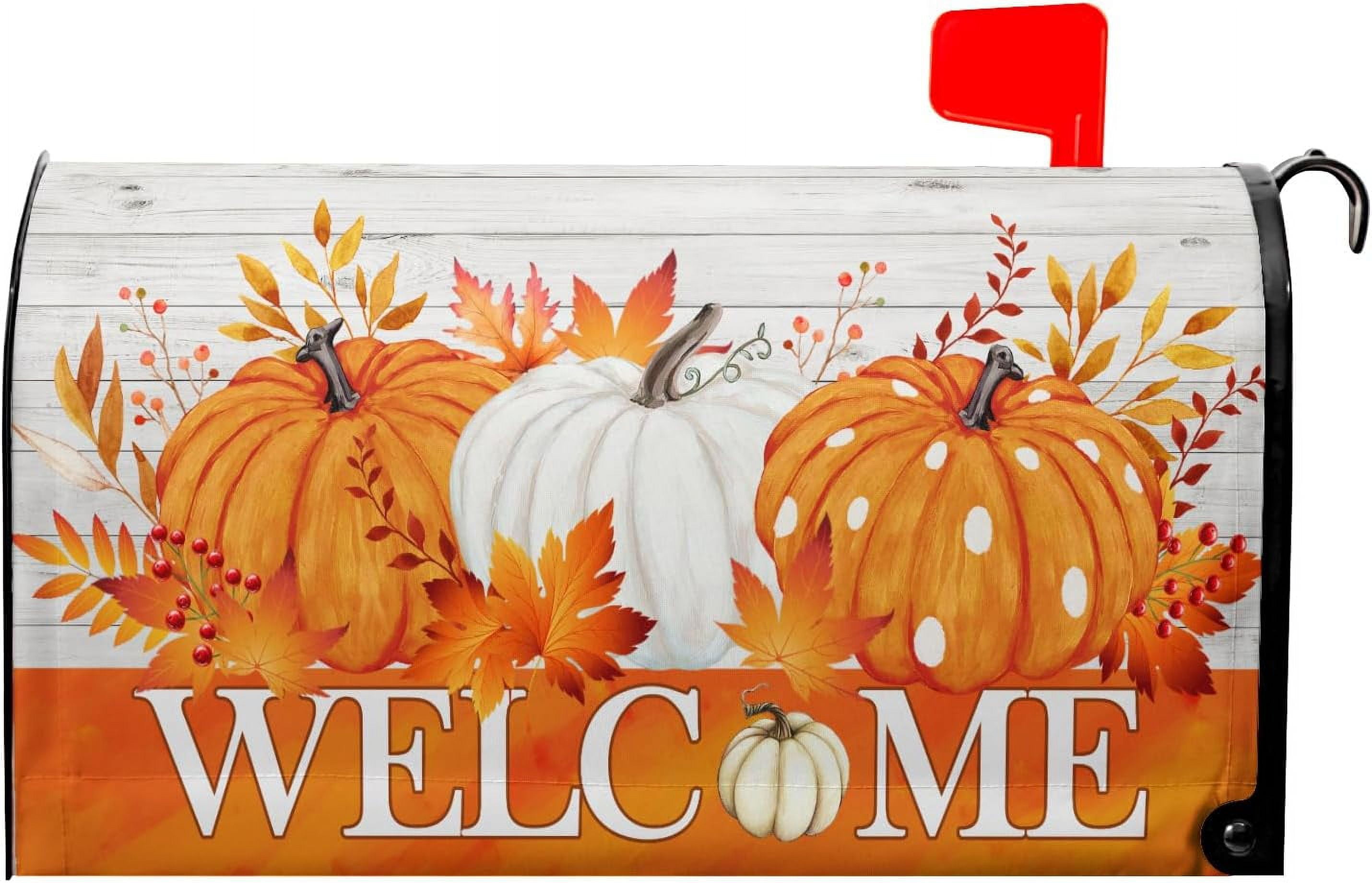 Welcome Autumn Orange Pumpkin Mailbox Covers Magnetic Fallen Leaves ...