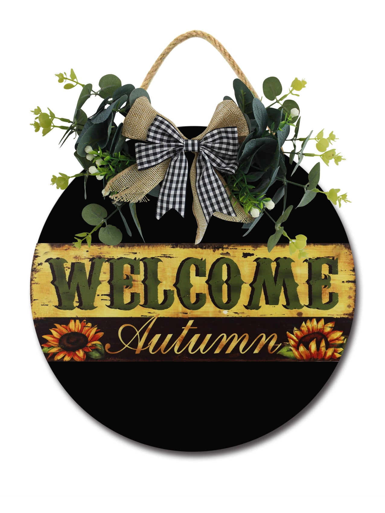 Welcome Autumn Sign Front Door Porch Decorations, Round Rustic Wood ...