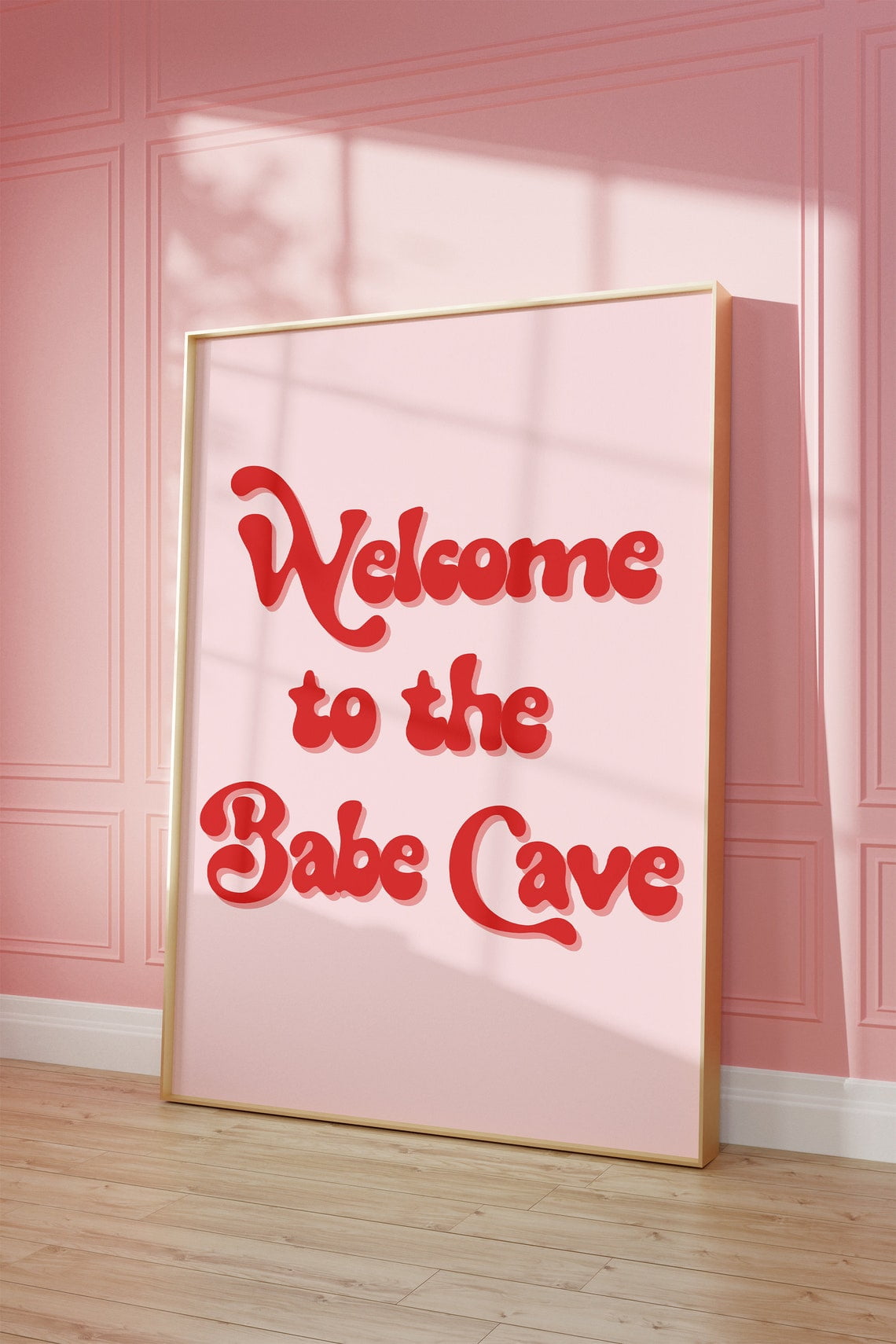 Welcome To The Babe Cave Wall Art, Pink And Red Retro Typography Art ...