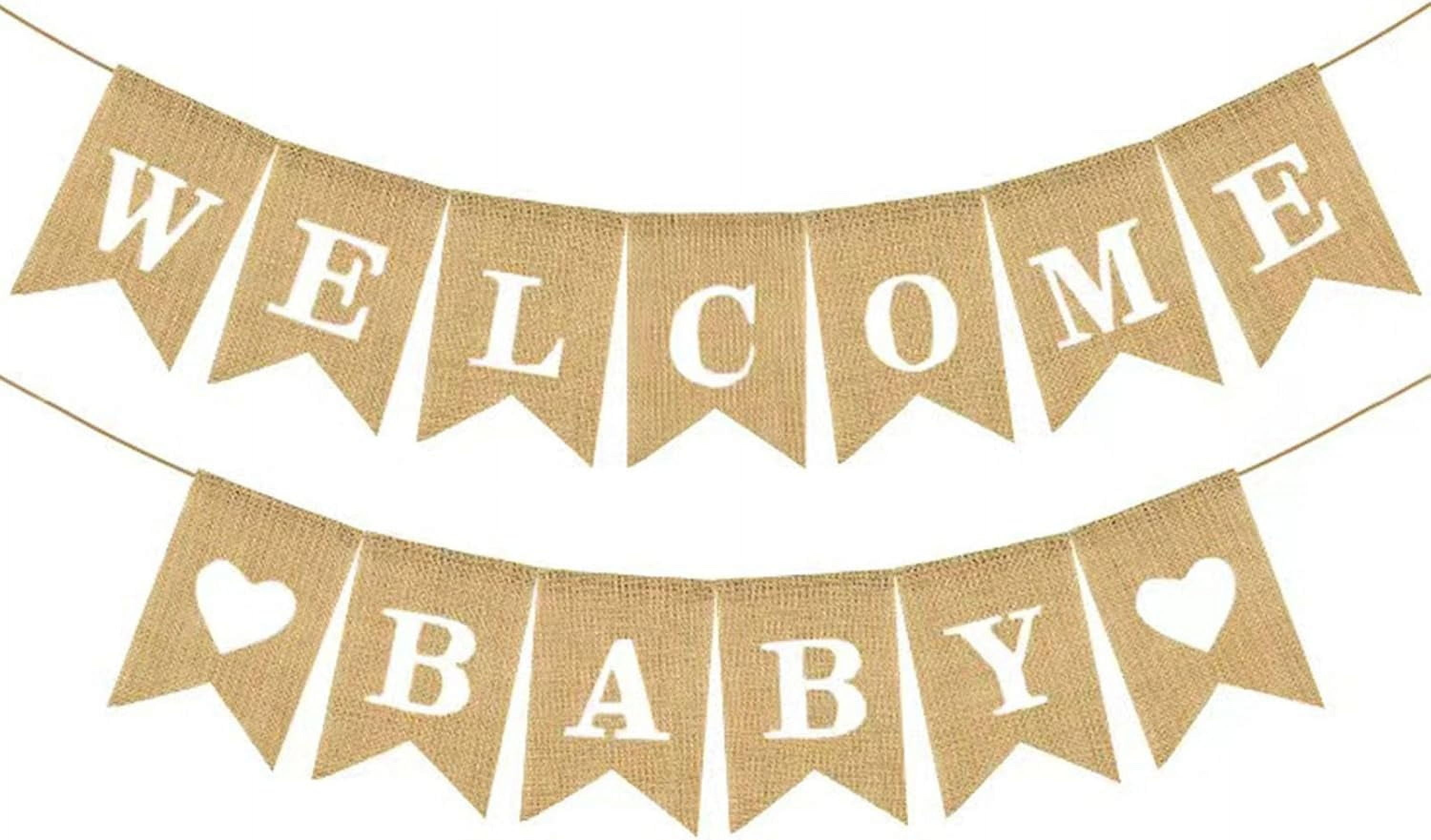 Welcome Baby Banner - Prestrung Burlap Baby Announcement Sign, Neutral ...