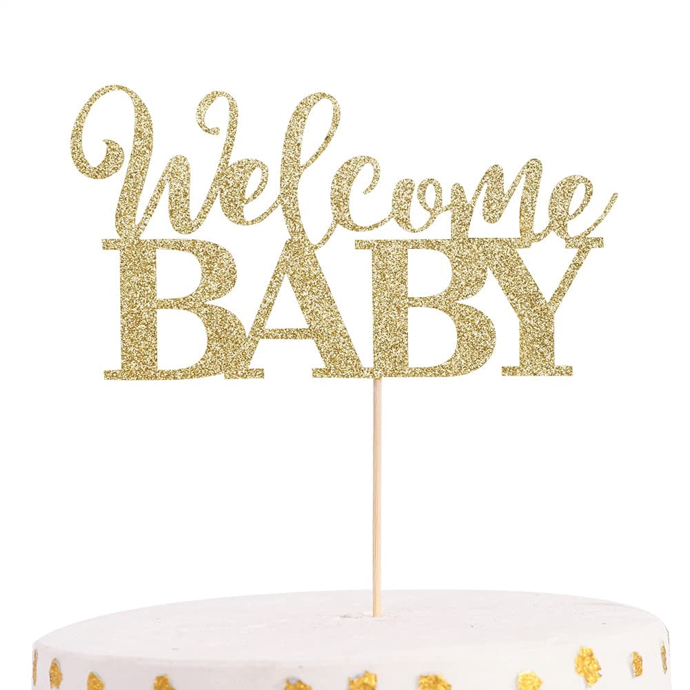 Welcome Baby Shower FEV6 Cake Topper - Golden Glittering, New Baby ...