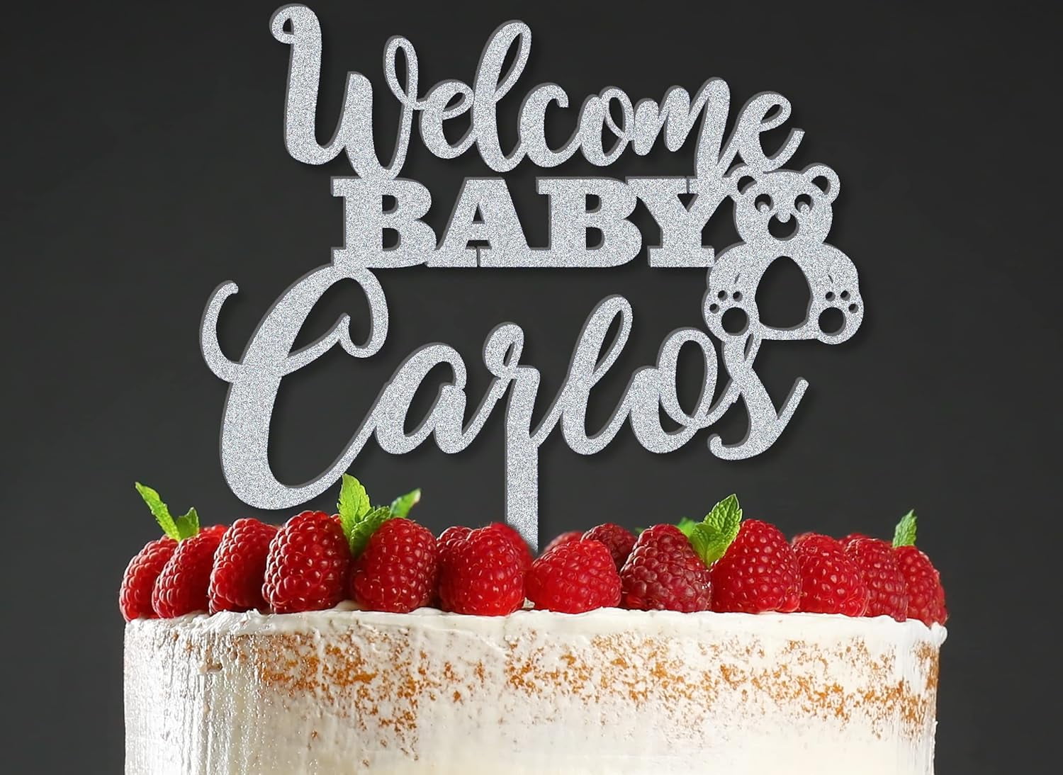 Welcome Baby- Teddy Bear, baby shower cake topper, Personalized Welcome ...