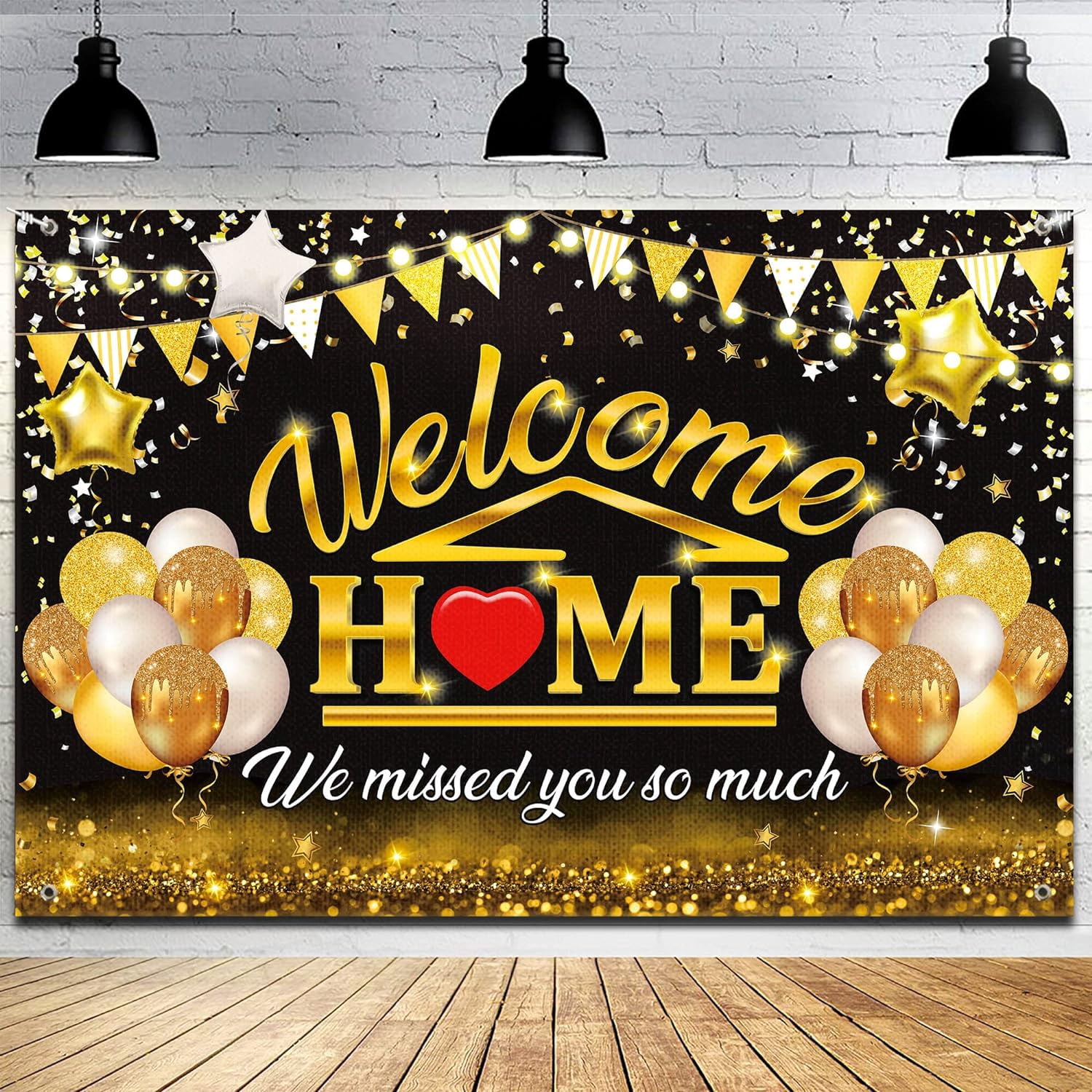 Welcome Back Backdrop Banner Home Decorations Black Gold Homecoming ...