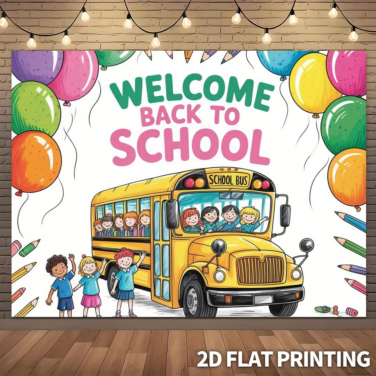 Welcome Back to School Backdrop Cartoon School Bus Students First Day ...