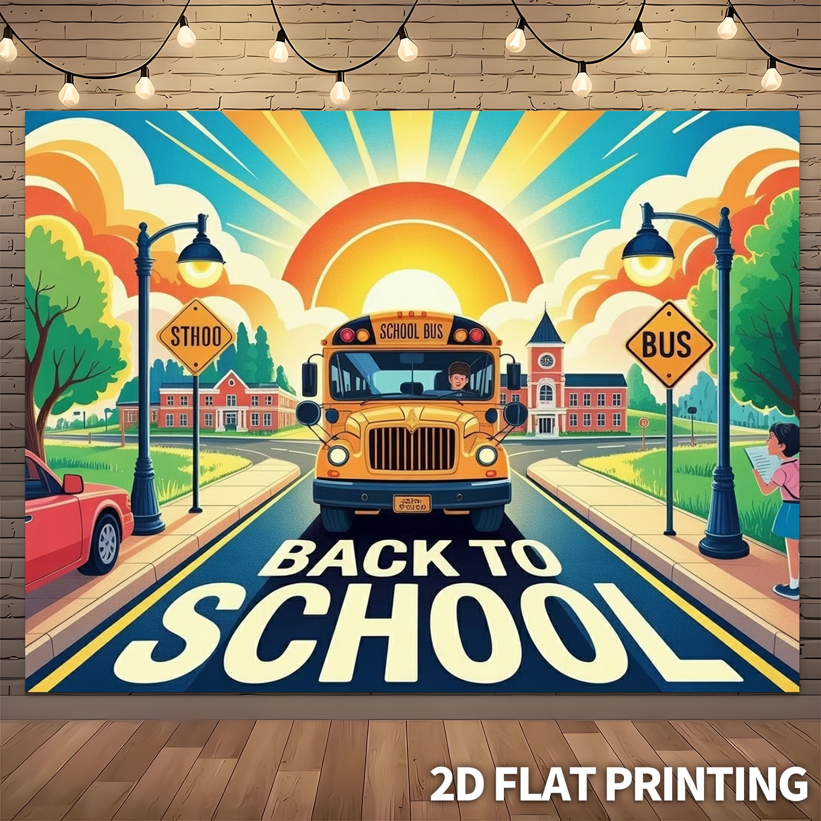 Welcome Back to School Backdrop Cartoon School Bus Students First Day ...