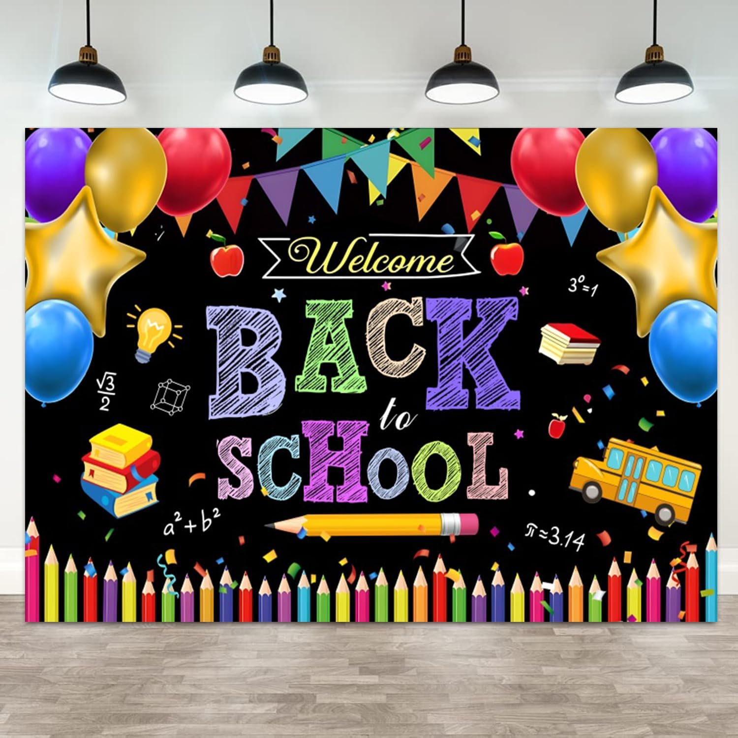 Welcome Back to School Backdrop Colored Pencil Balloon Photography ...